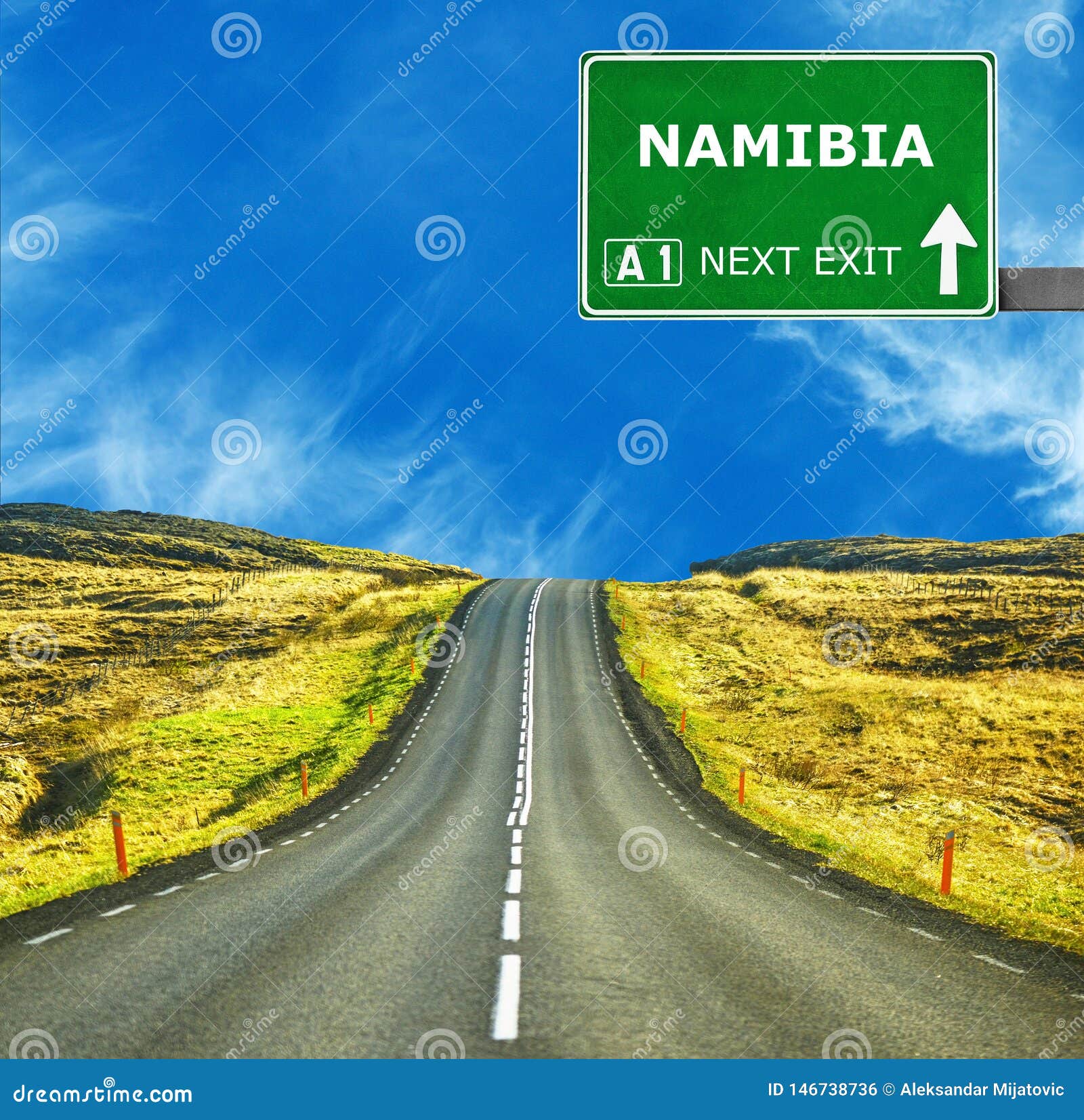 NAMIBIA Road Sign Against Clear Blue Sky Stock Photo - Image of drive ...