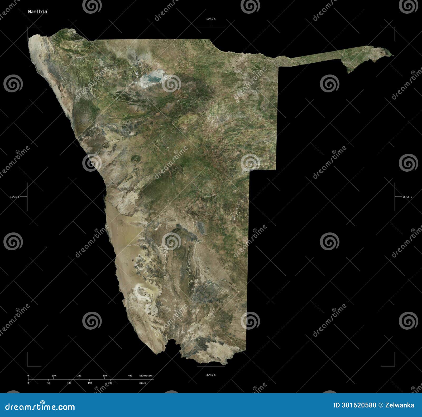 Namibia Shape on Black. High-res Satellite Stock Illustration ...