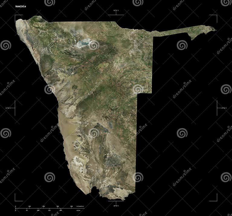 Namibia Shape on Black. High-res Satellite Stock Illustration ...
