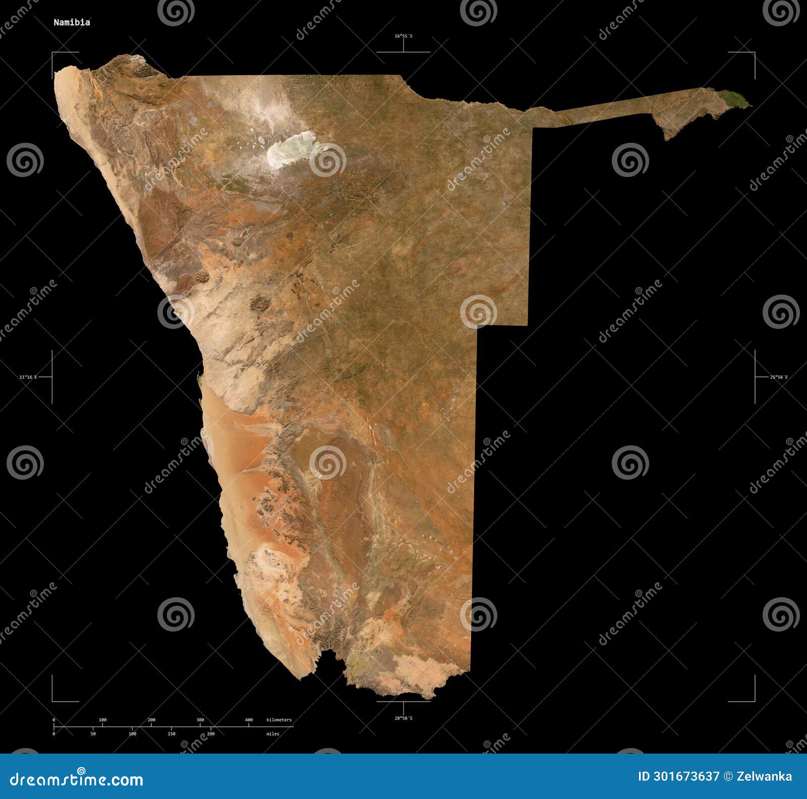 Namibia Shape on Black. Low-res Satellite Stock Illustration ...
