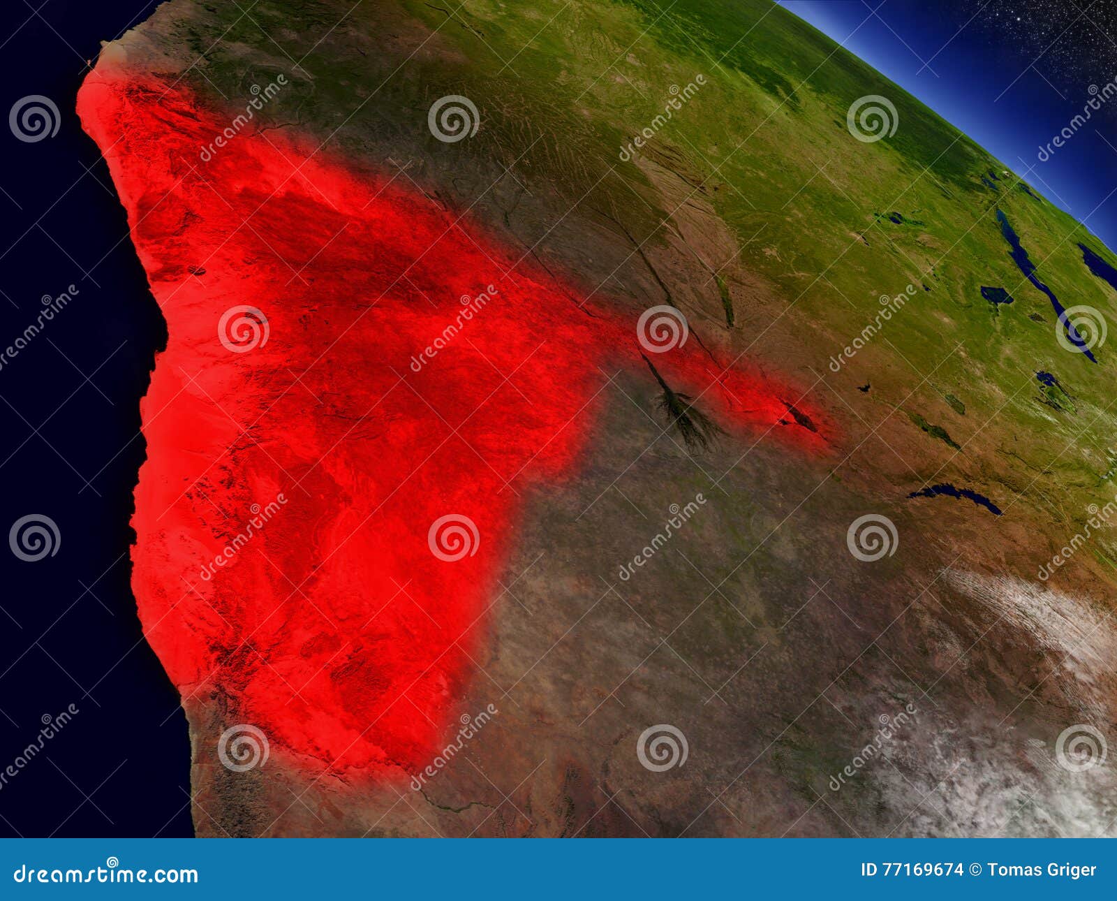 Namibia from Space Highlighted in Red Stock Illustration - Illustration ...