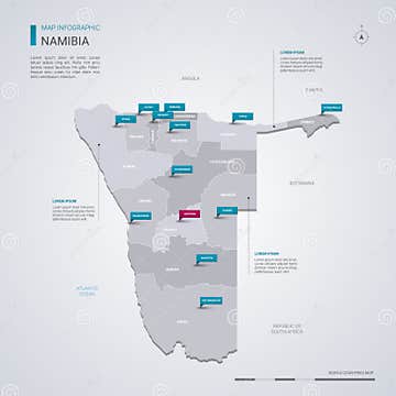 Namibia Vector Map with Infographic Elements, Pointer Marks Stock ...