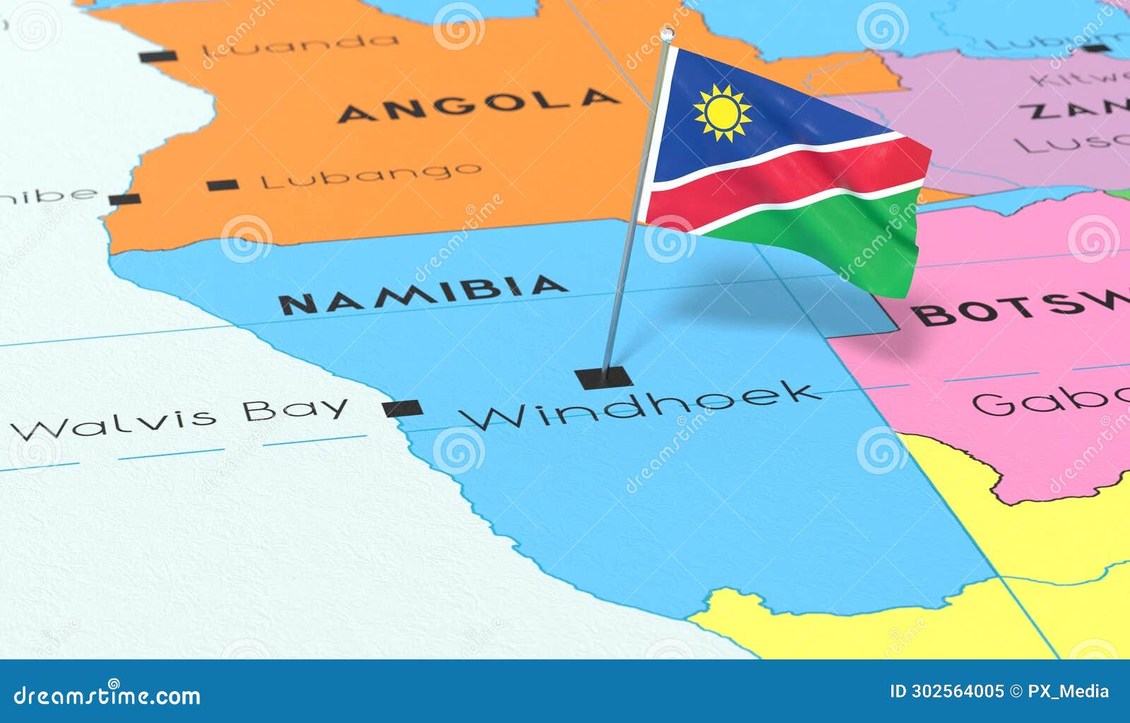 Namibia, Windhoek - National Flag Pinned on Political Map Stock ...