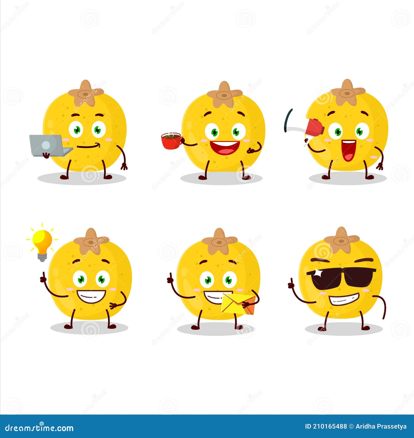 Nance Fruit Cartoon Character with Various Types of Business Emoticons ...
