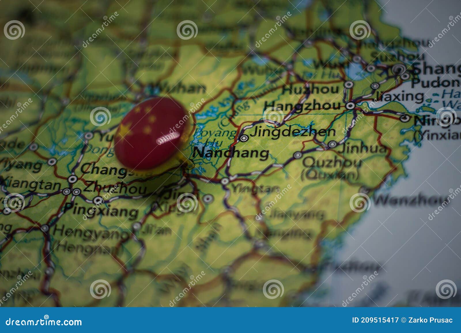 Nanchang Pinned on a Map with Flag of China Stock Image - Image of city ...