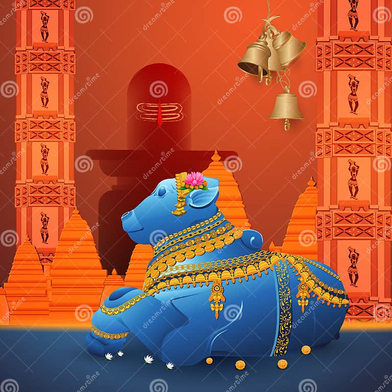 Nandi Statue Blue Red and Yellow Vector Illustration Stock Vector ...