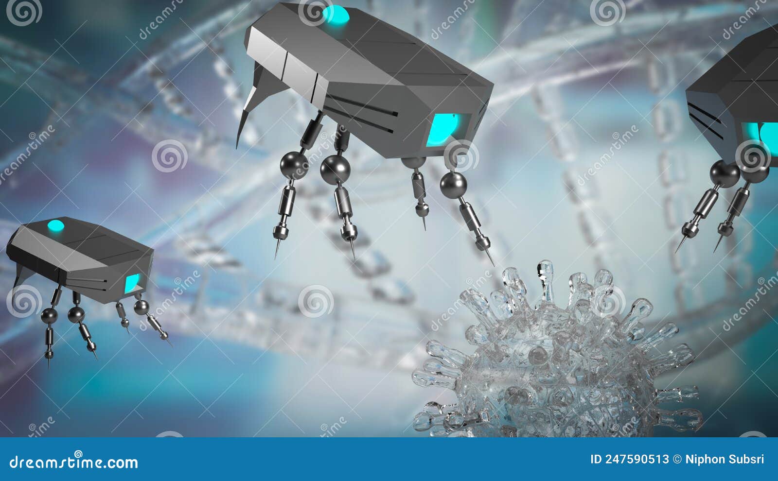 The Nano Bot and Virus for Sci or Technology Concept 3d Rendering Stock ...