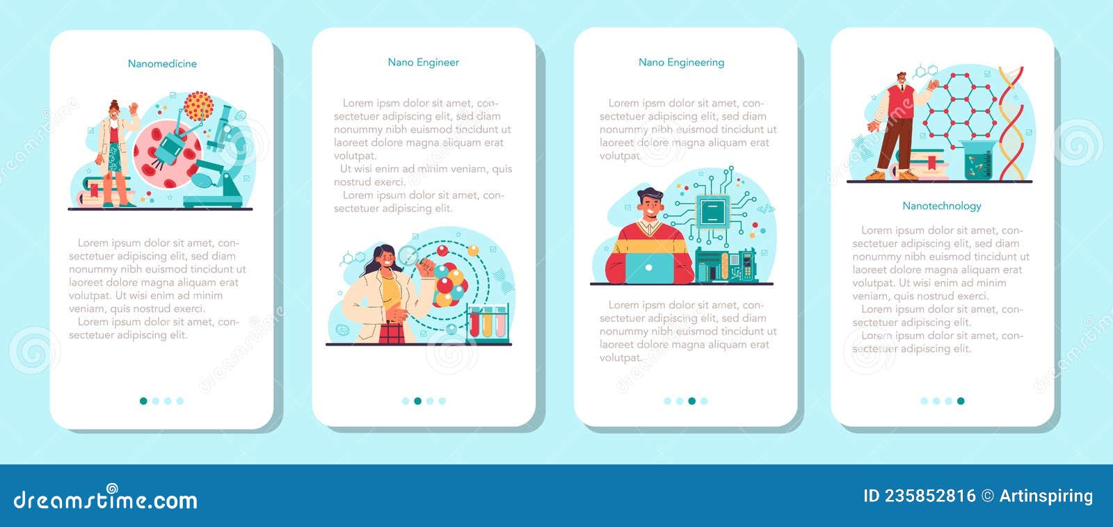 Nano Engineering Mobile Application Banner Set. Scientists Work Stock ...