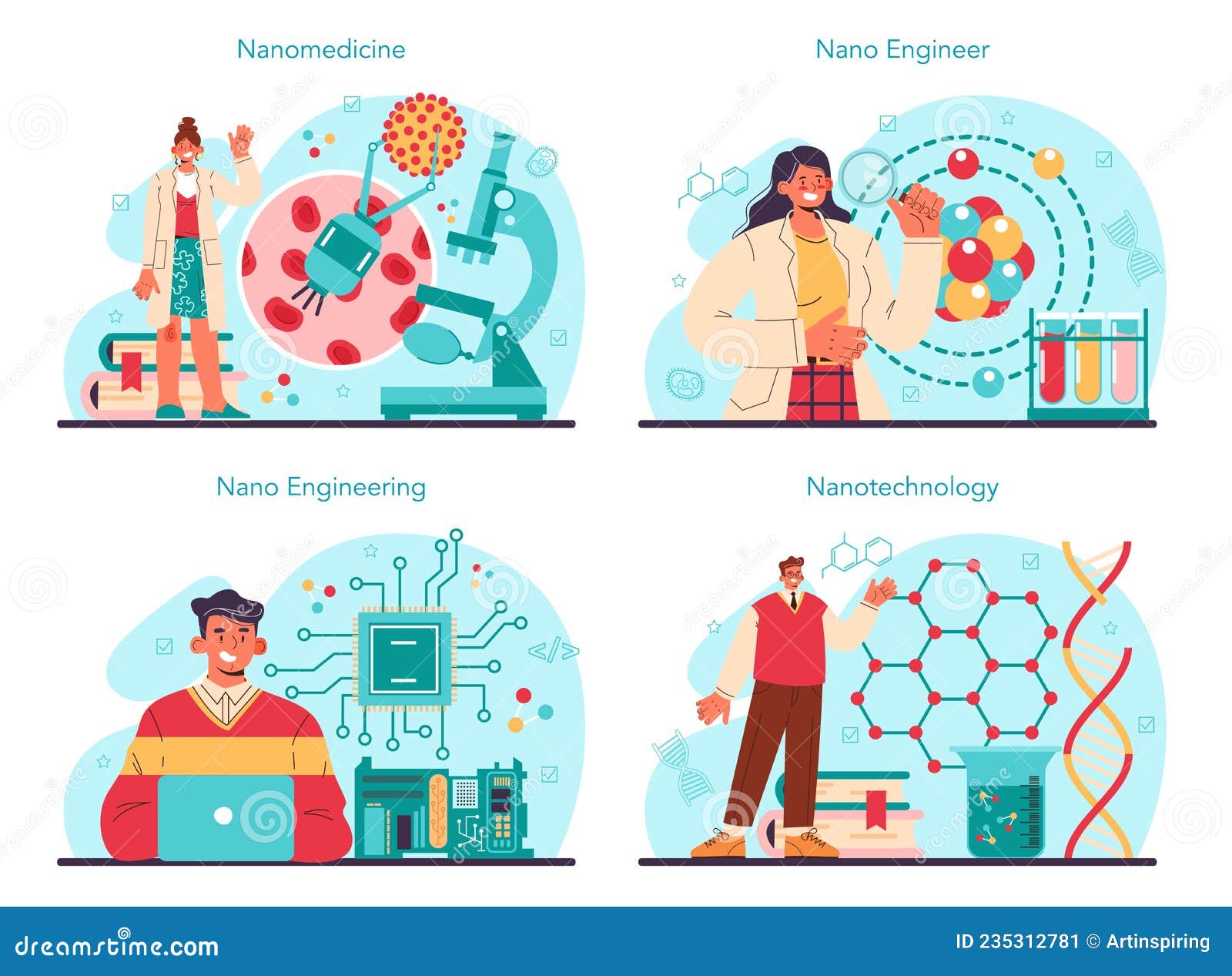 Nano Engineering Set. Scientists Work in Laboratory with Nanoparticle ...