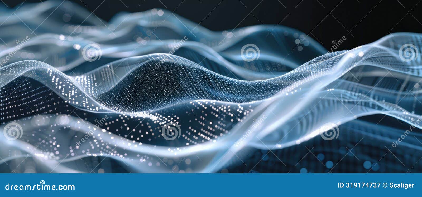 Nano Fabric on Black Background, Abstract Waves of Futuristic Light ...