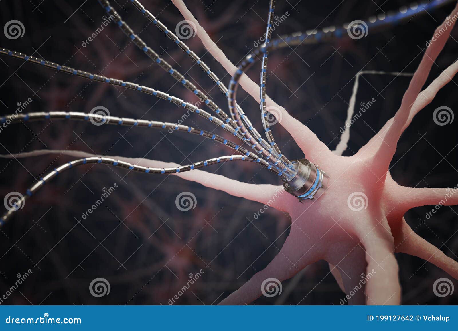 Nano Technology Concept. Micro Robotic Artificial Axon on Neuron in ...