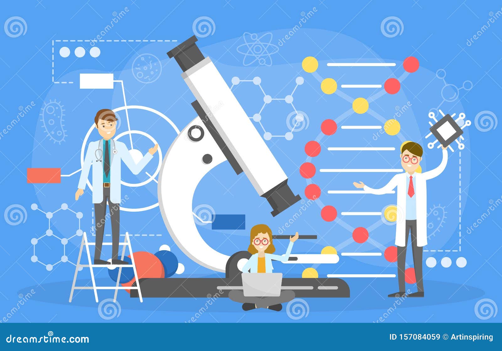 Nano Engineering Set. Scientists Work In Laboratory With Nanoparticle ...