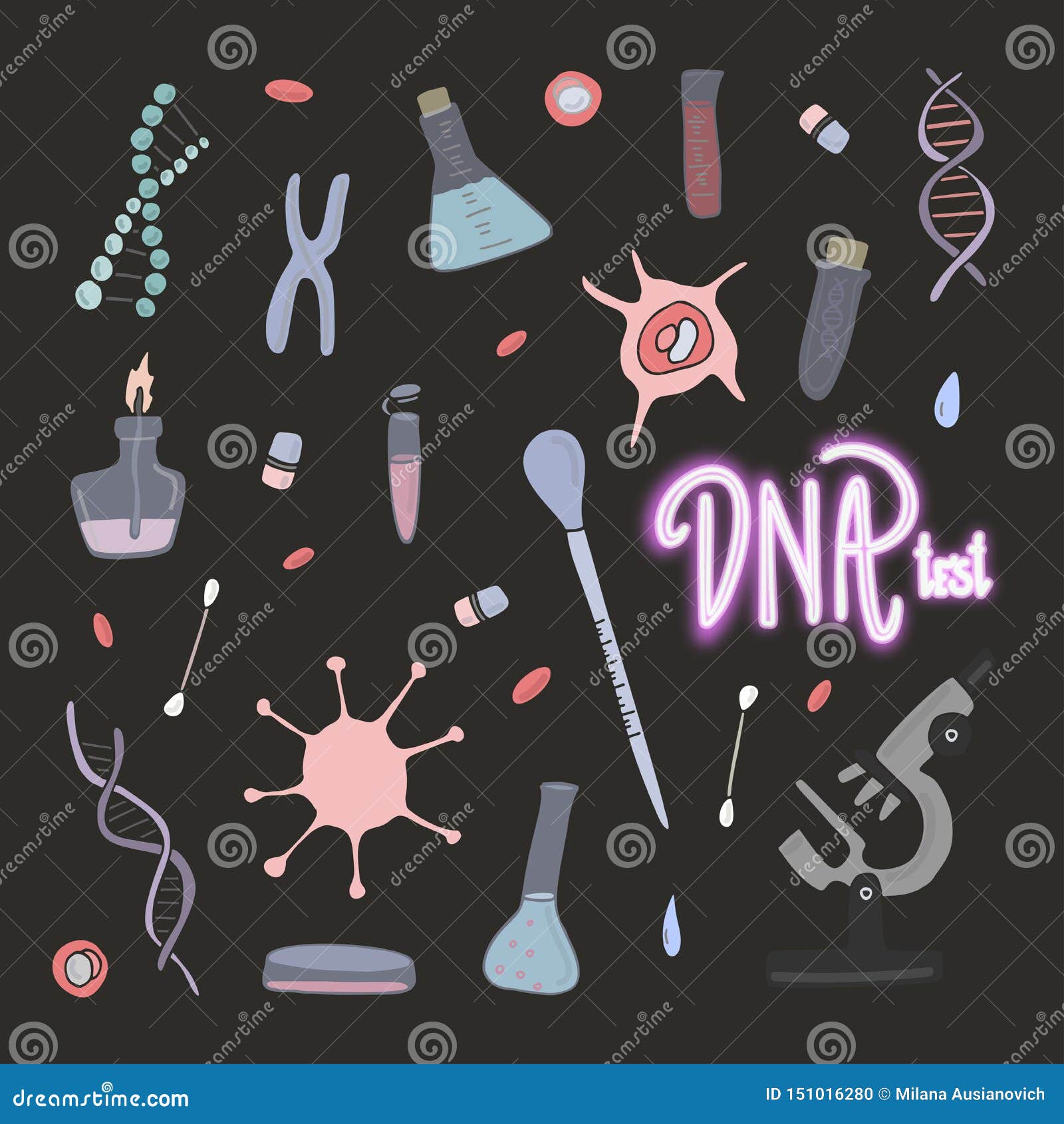 Nano Technology and Human Dna Research Vector Flat Illustration Stock ...