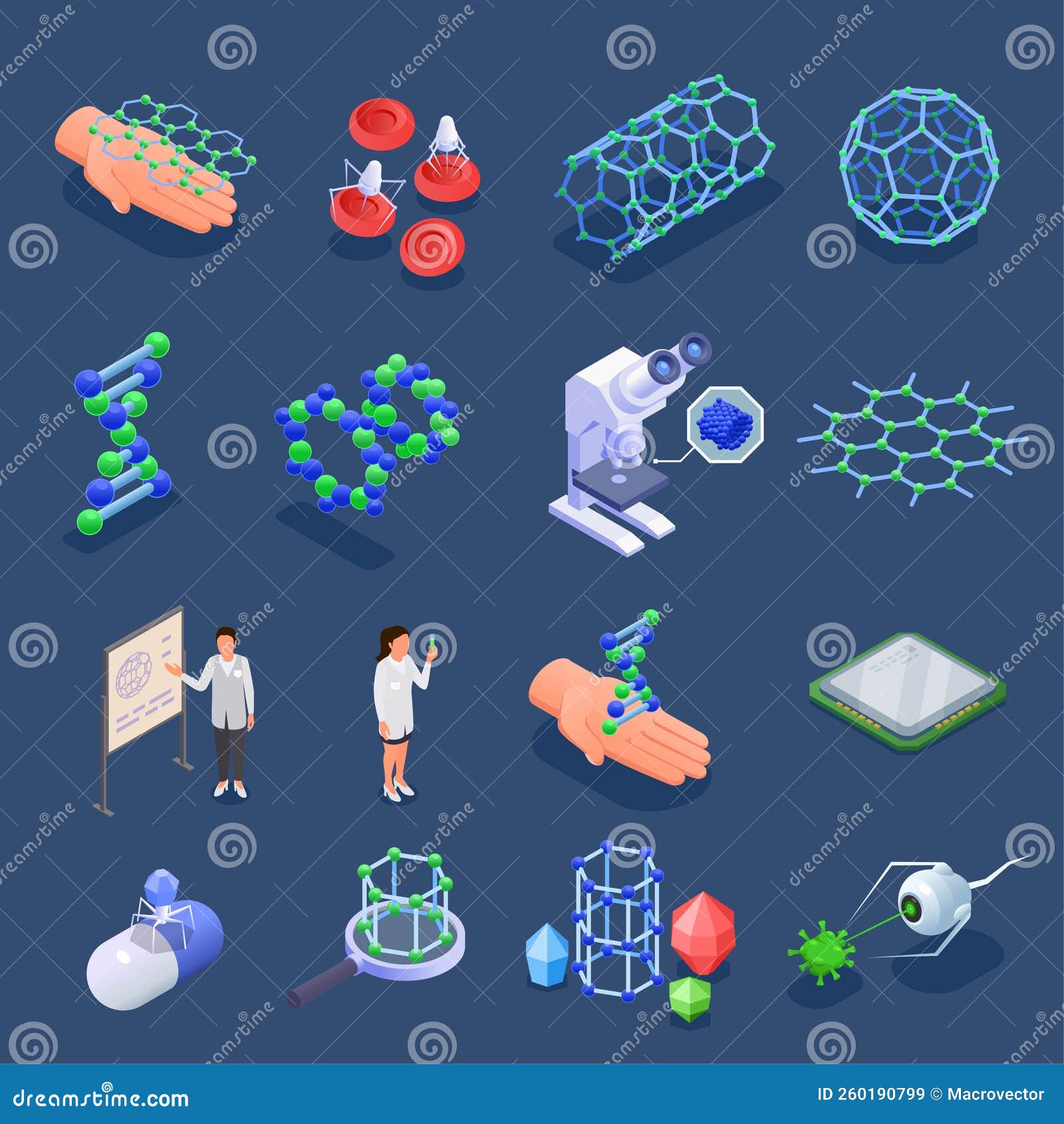 Nano Technology Icon Set stock vector. Illustration of atom - 260190799
