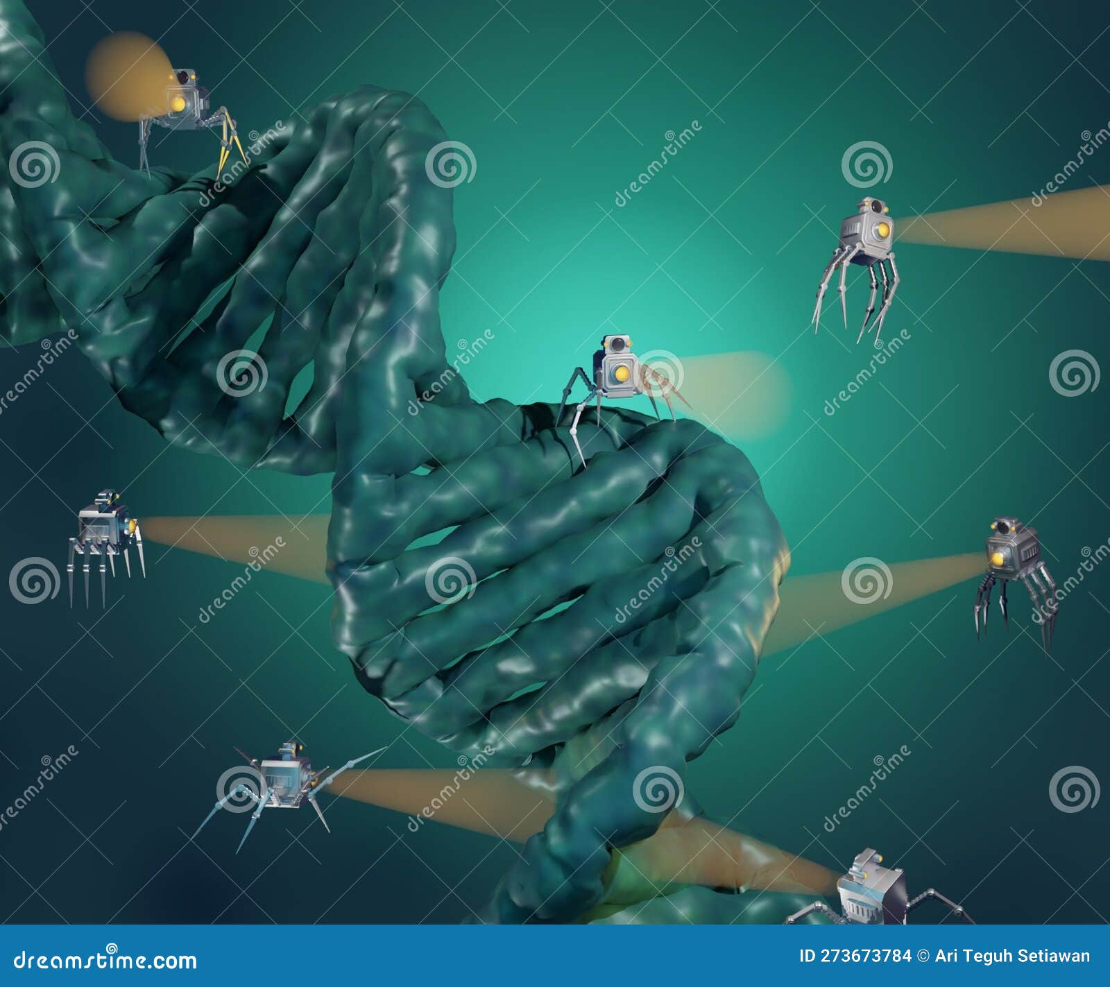 Nanobots are Fixing DNA Strands. Gene Modify Therapy Stock Illustration ...