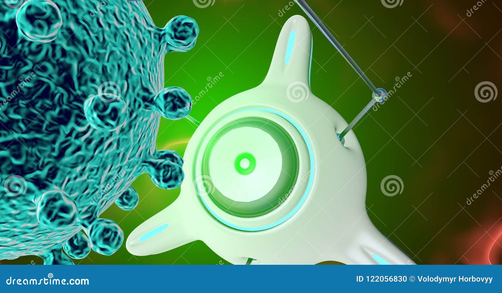 The Nanorobot Catches and Destroys the Virus. 3D Render. Stock ...