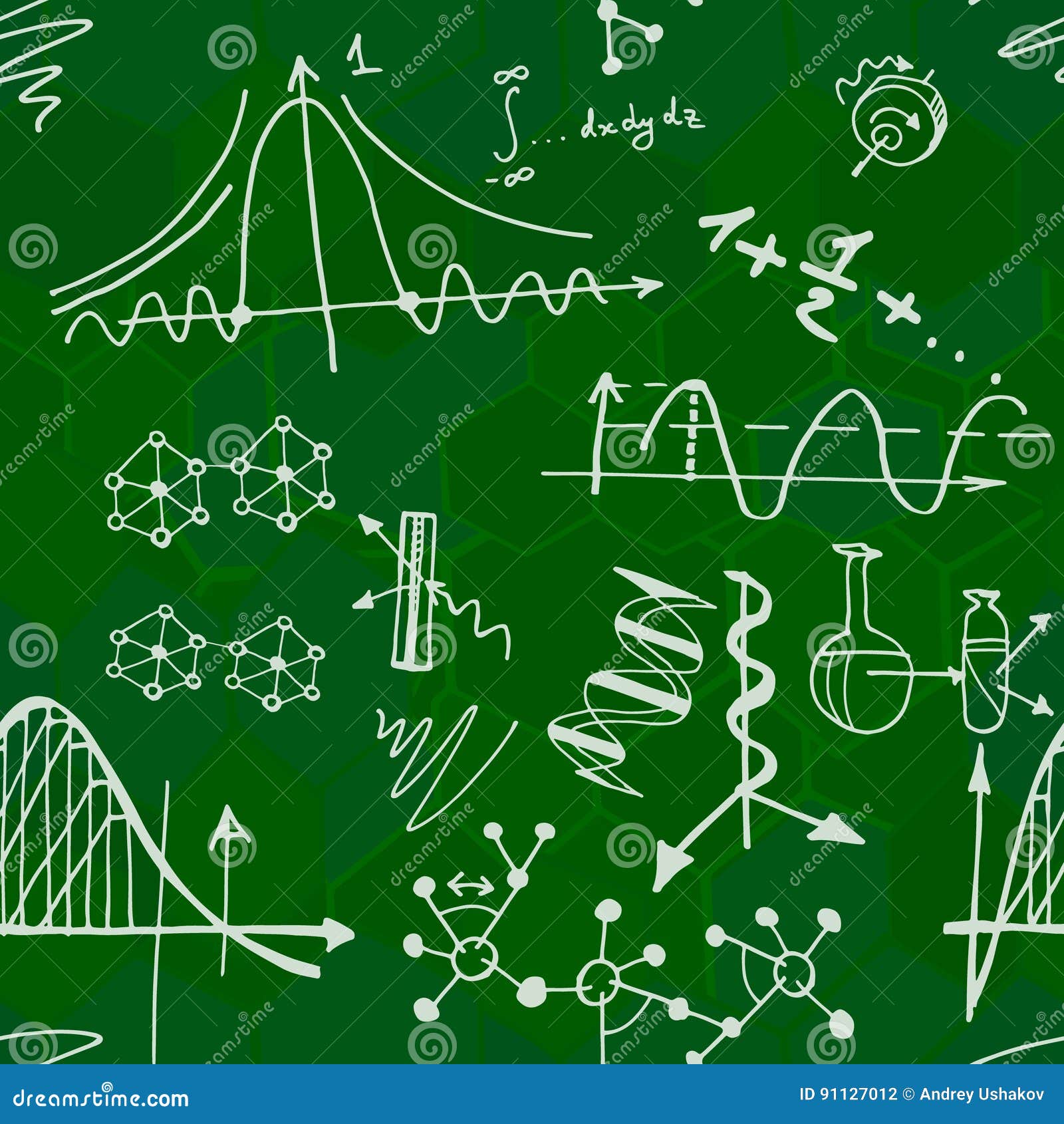 Nanoscience and Physics Seamless Pattern with Sketch Elements. Stock ...