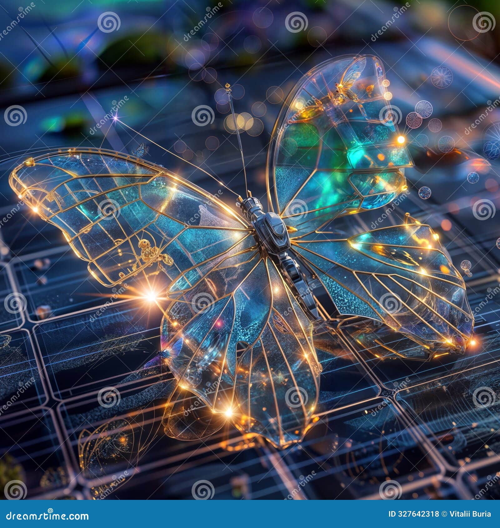 Robotic Butterfly on Solar Panel, Generative Ai Stock Illustration - Illustration of precision ...