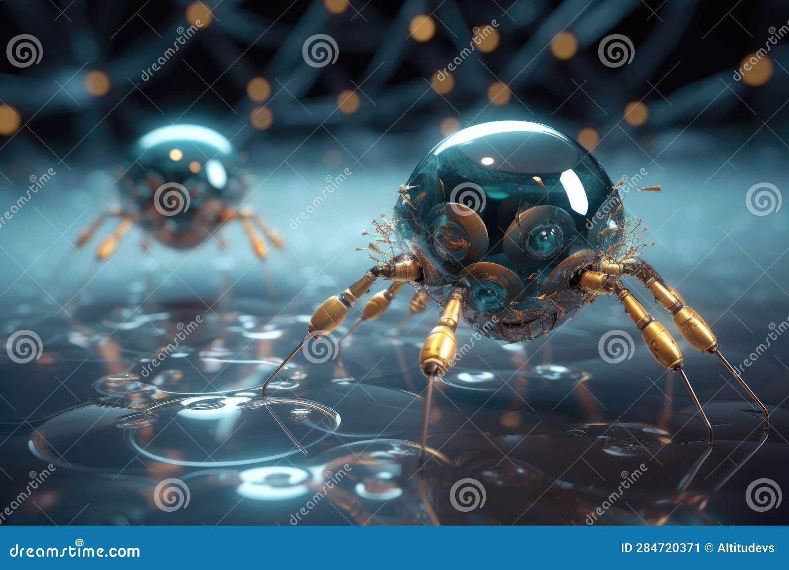 Nanotechnology Concept with Microscopic Robots Stock Illustration ...