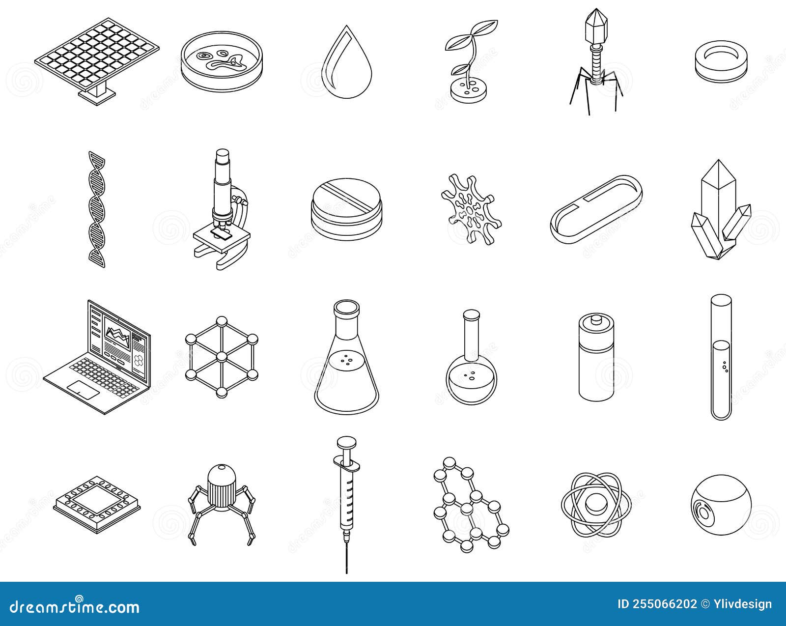 Nanotechnology Icons Set Vector Outline Stock Illustration ...