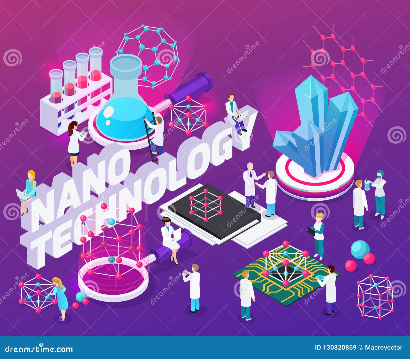 Nanotechnology Isometric Color Background Cartoon Vector ...