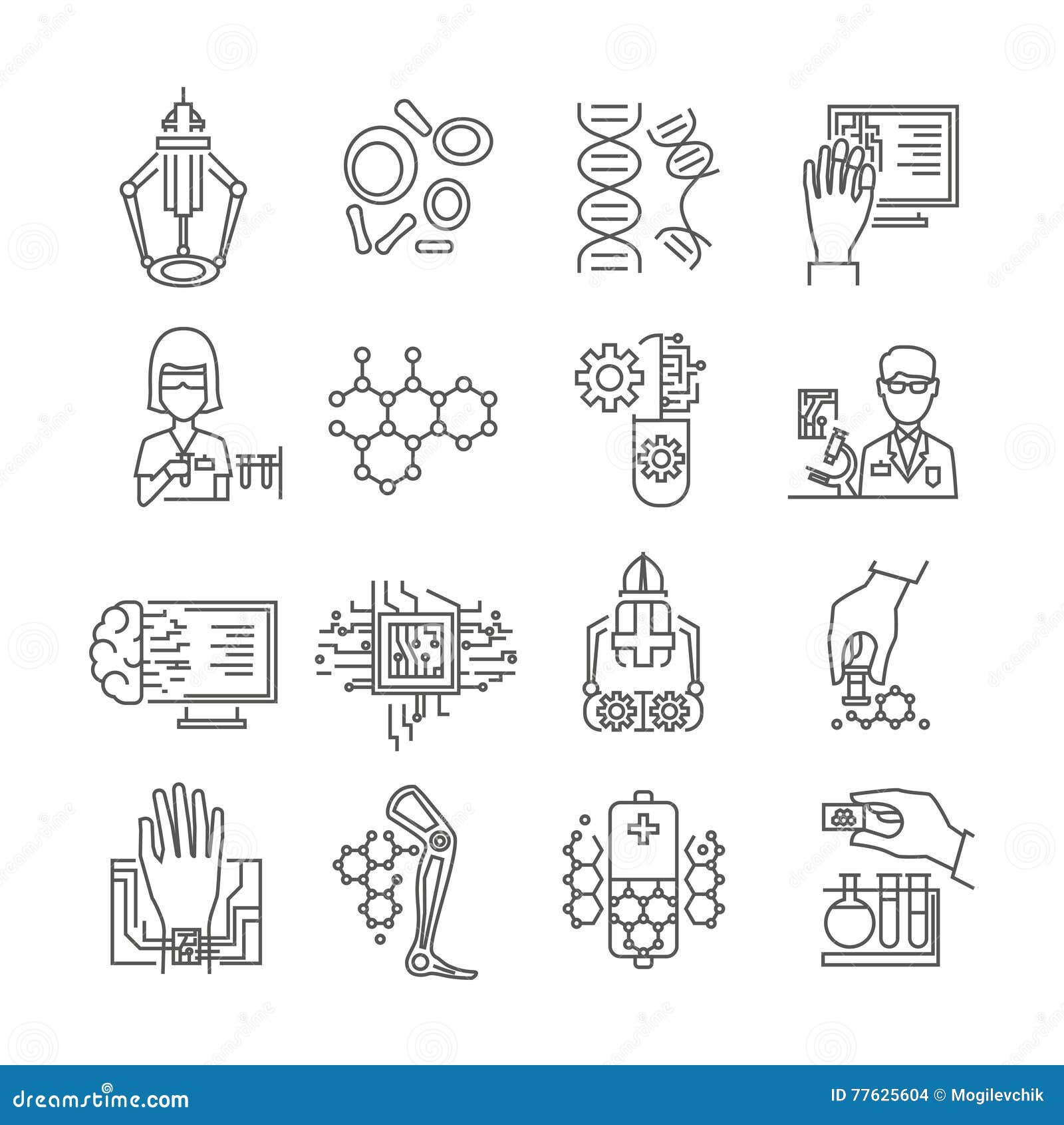 Nanotechnology Linear Icons Set Stock Vector - Illustration of ...