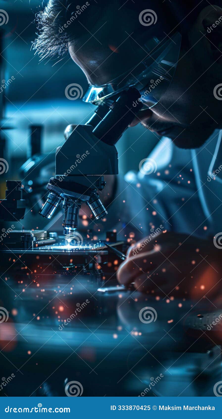 Nanotechnology Researcher Using Microscope Stock Image - Image of ...