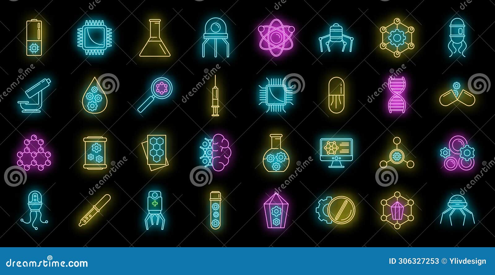 Nanotechnology Science Icons Set Vector Neon Stock Illustration - Illustration of nanotechnology ...
