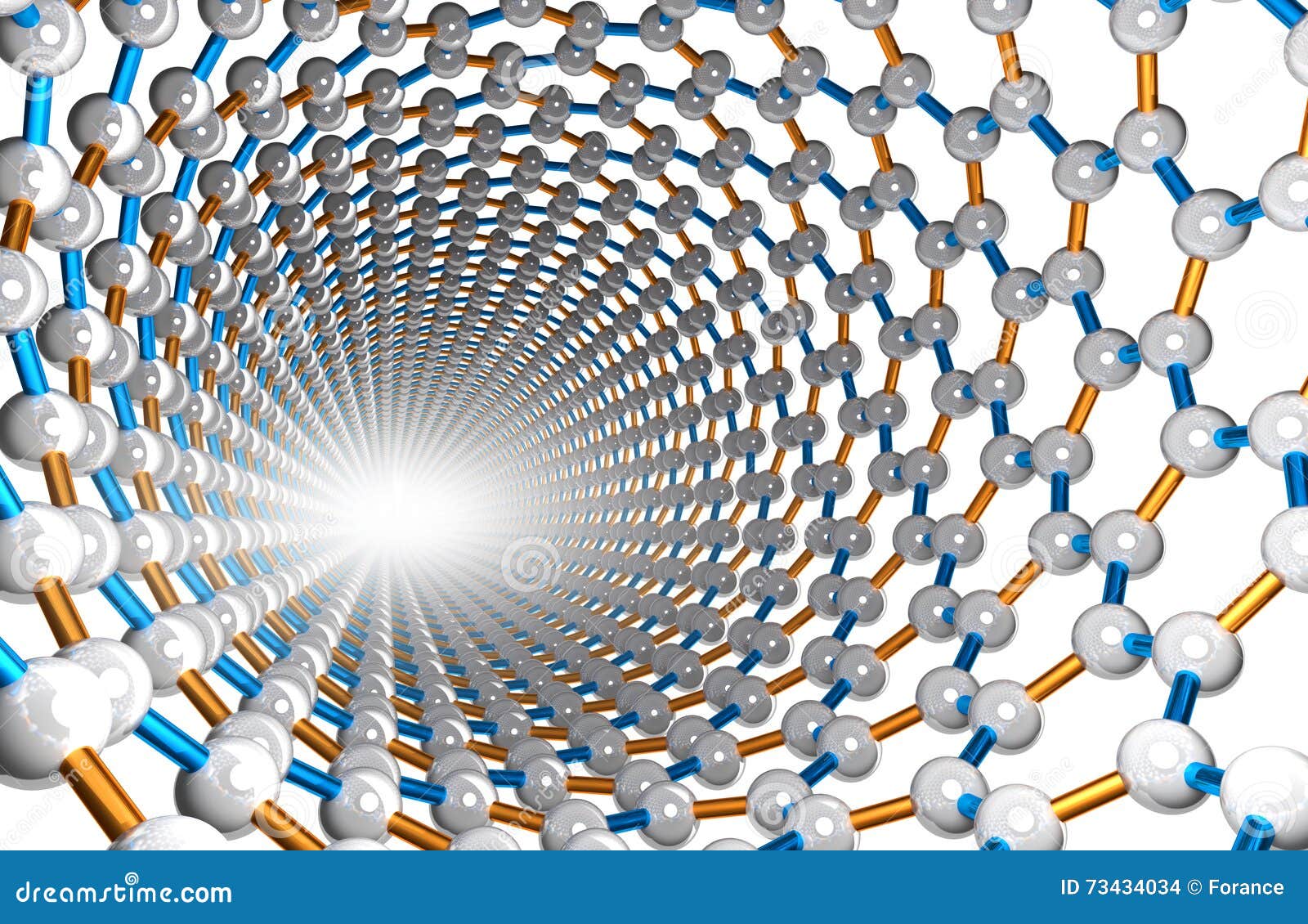 Nanotube, Orange and Blue Bonds, White Atoms Stock Illustration ...