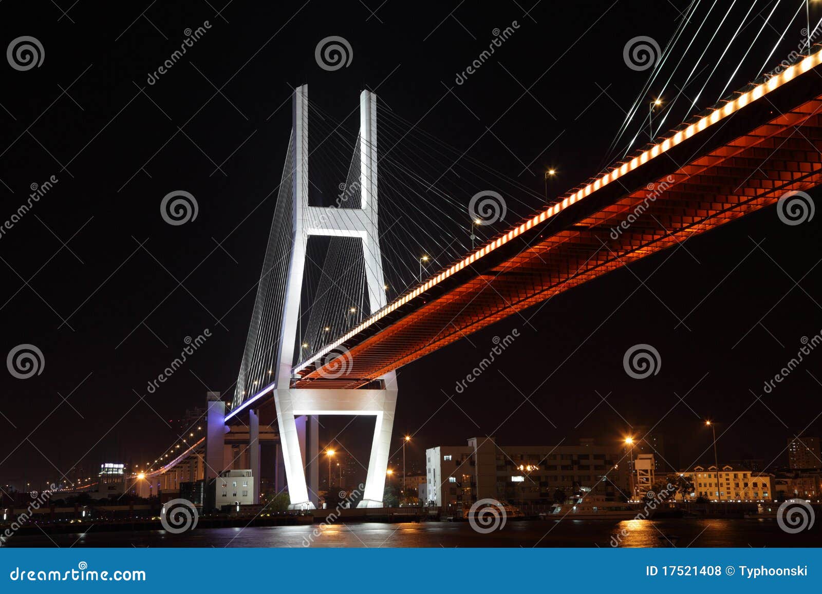 Nanpu Bridge at Night. Shanghai Stock Photo - Image of evening ...