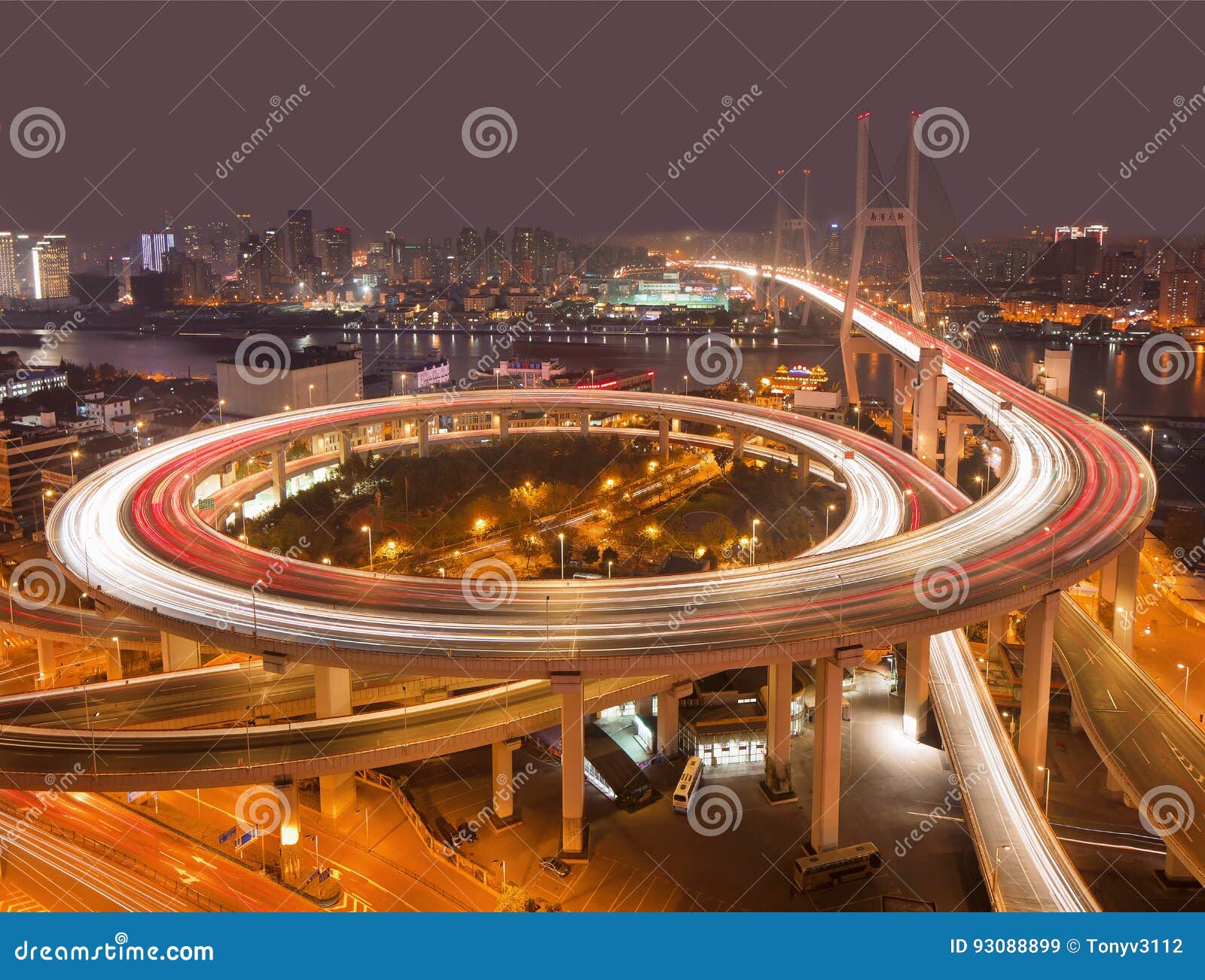 Nanpu Bridge Over Huangpu River at Night, Shanghai Stock Image - Image ...