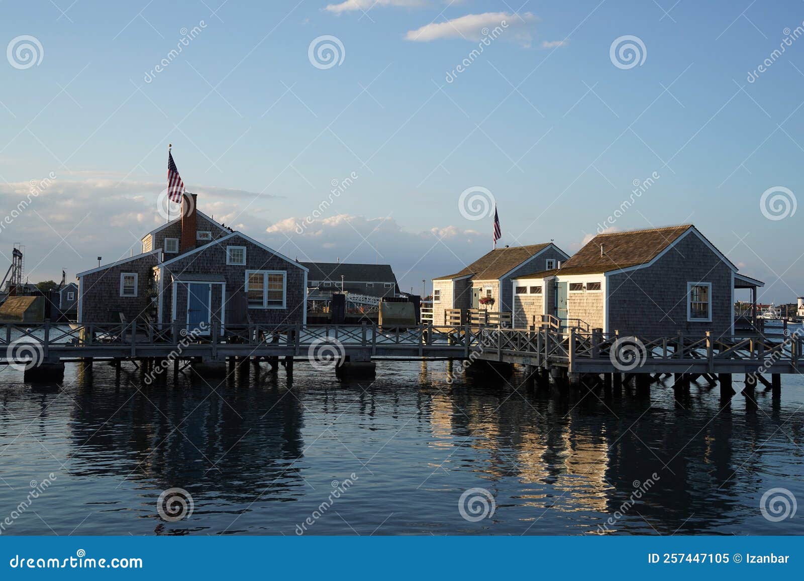 Nantucket Harbor View at Sunset Stock Image - Image of home ...