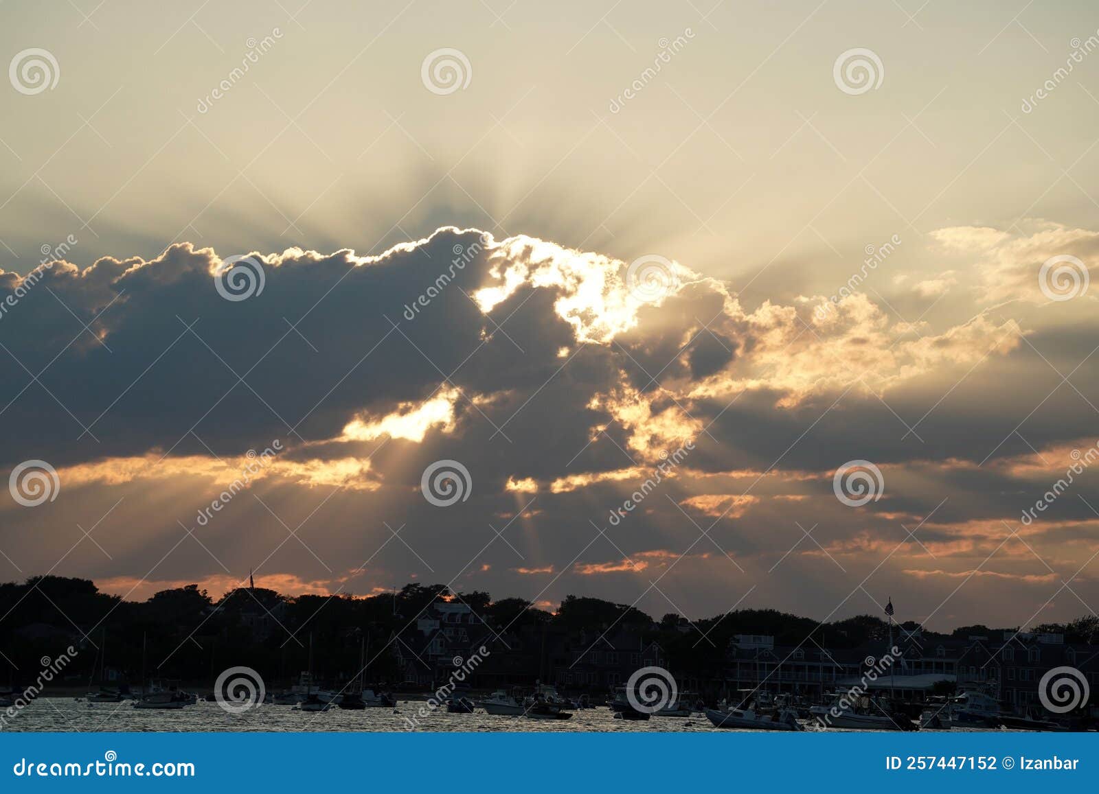 Nantucket Harbor View at Sunset Stock Photo - Image of cape, grass ...
