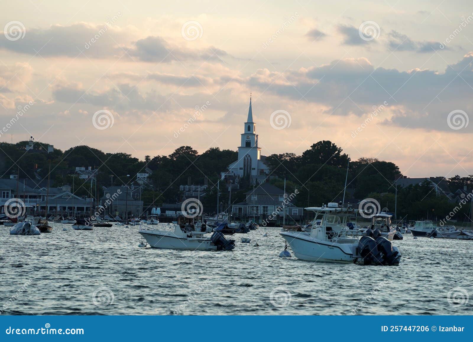 Nantucket Harbor View at Sunset Stock Photo - Image of historic, aged ...