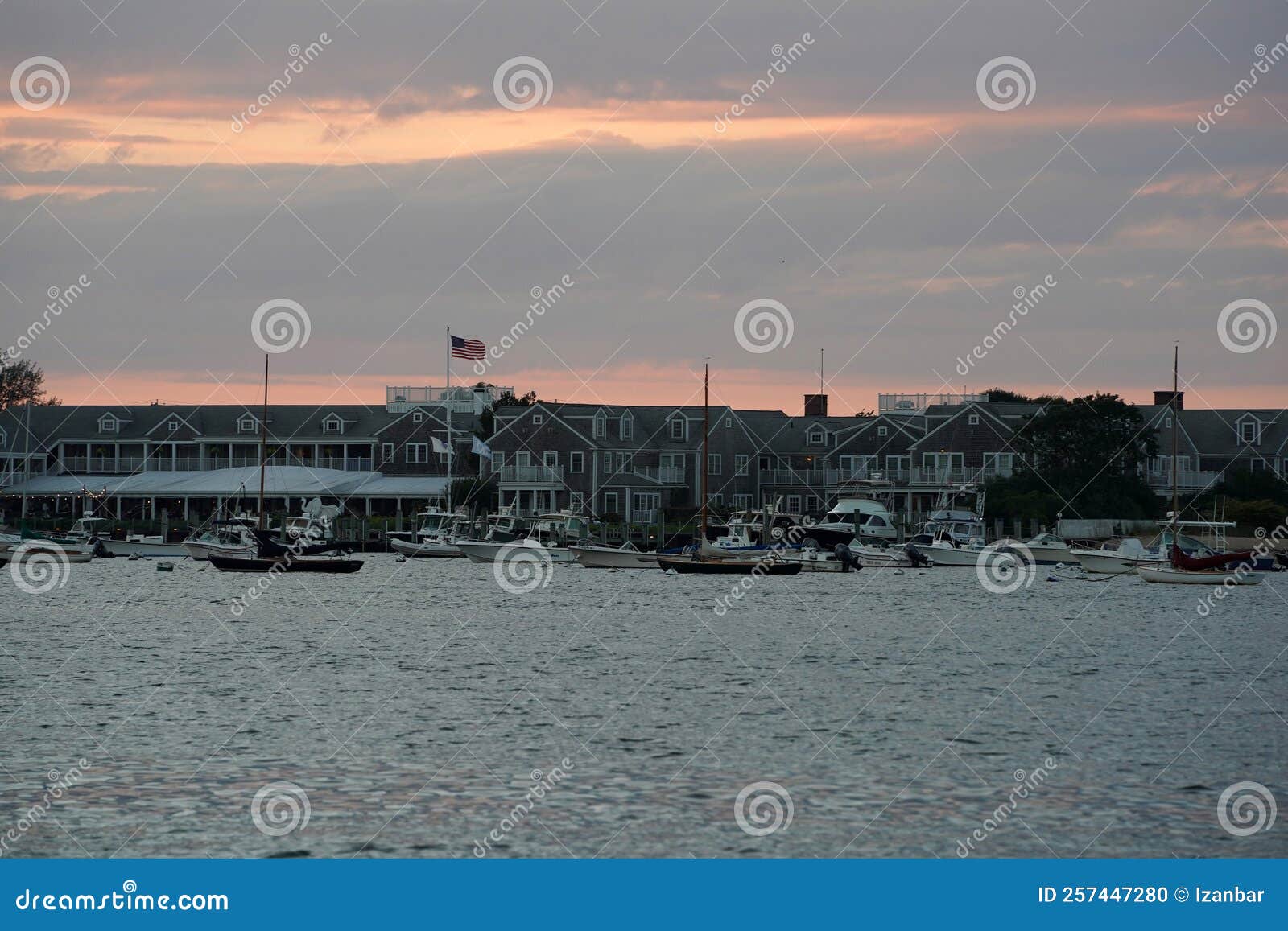 Nantucket Harbor View at Sunset Editorial Image - Image of beach ...