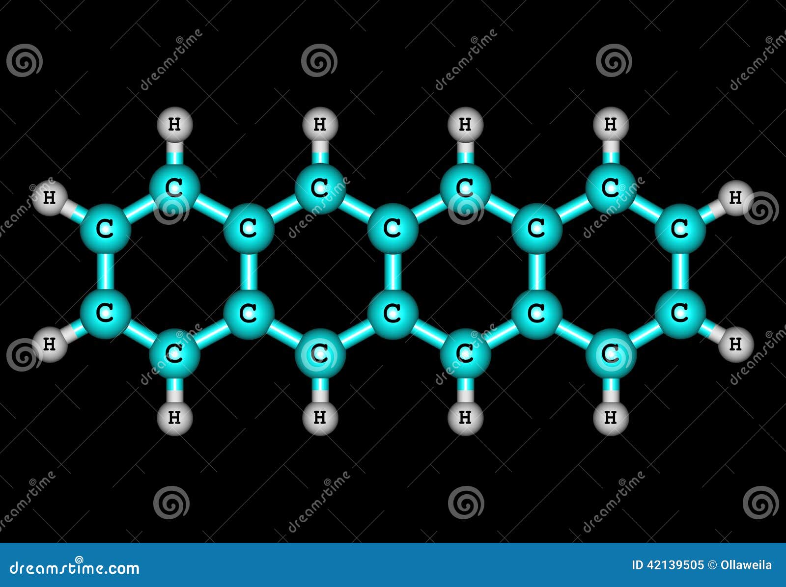 Naphtacene (Tetracene) Molecular Structure Isolated on Black Stock ...