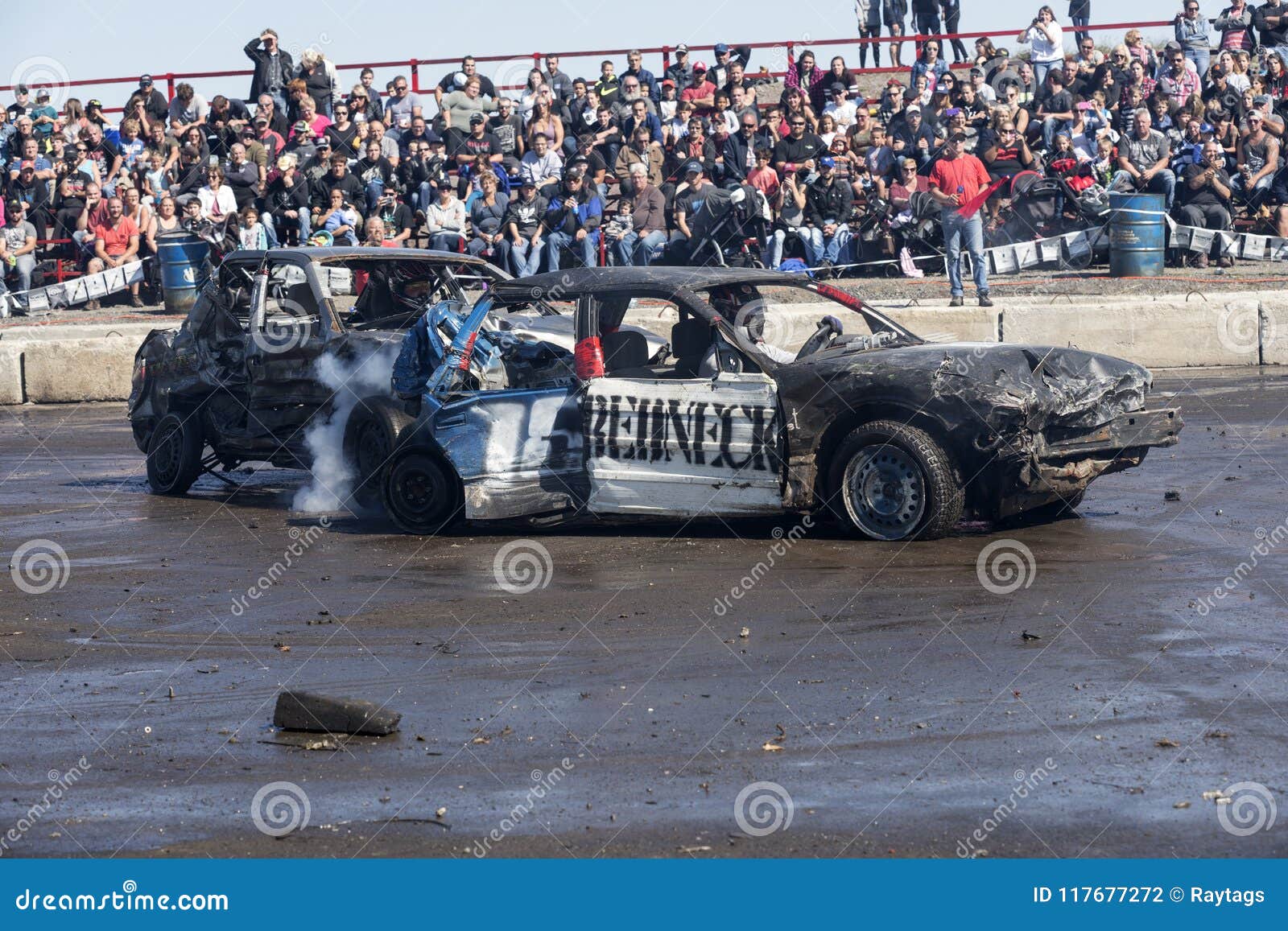 Crashed Cars in Action during Demolition Derby Editorial Photography ...
