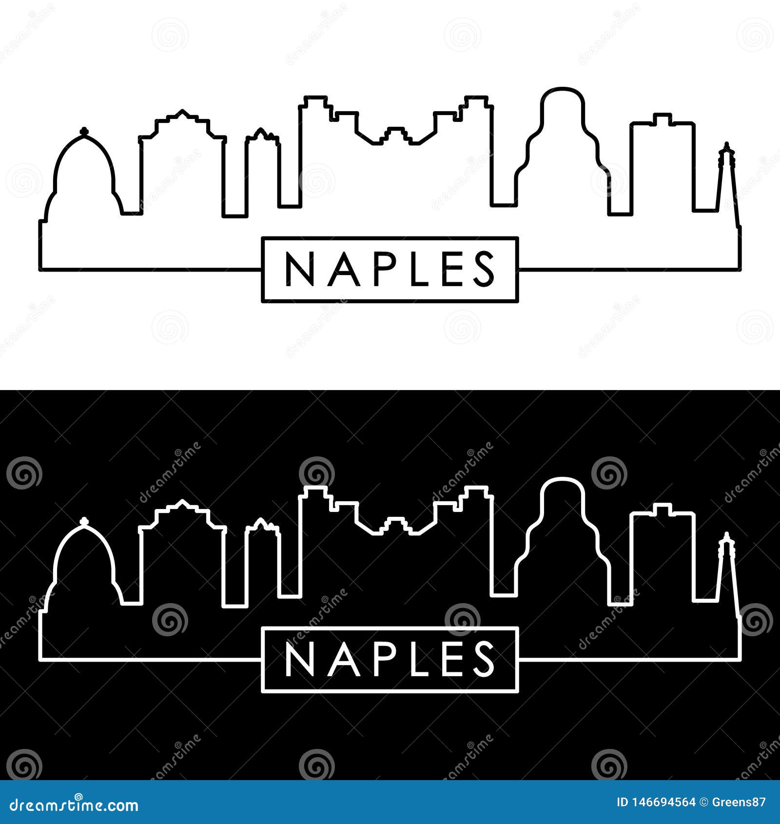 Naples City Skyline. Linear Style Stock Vector - Illustration of ...