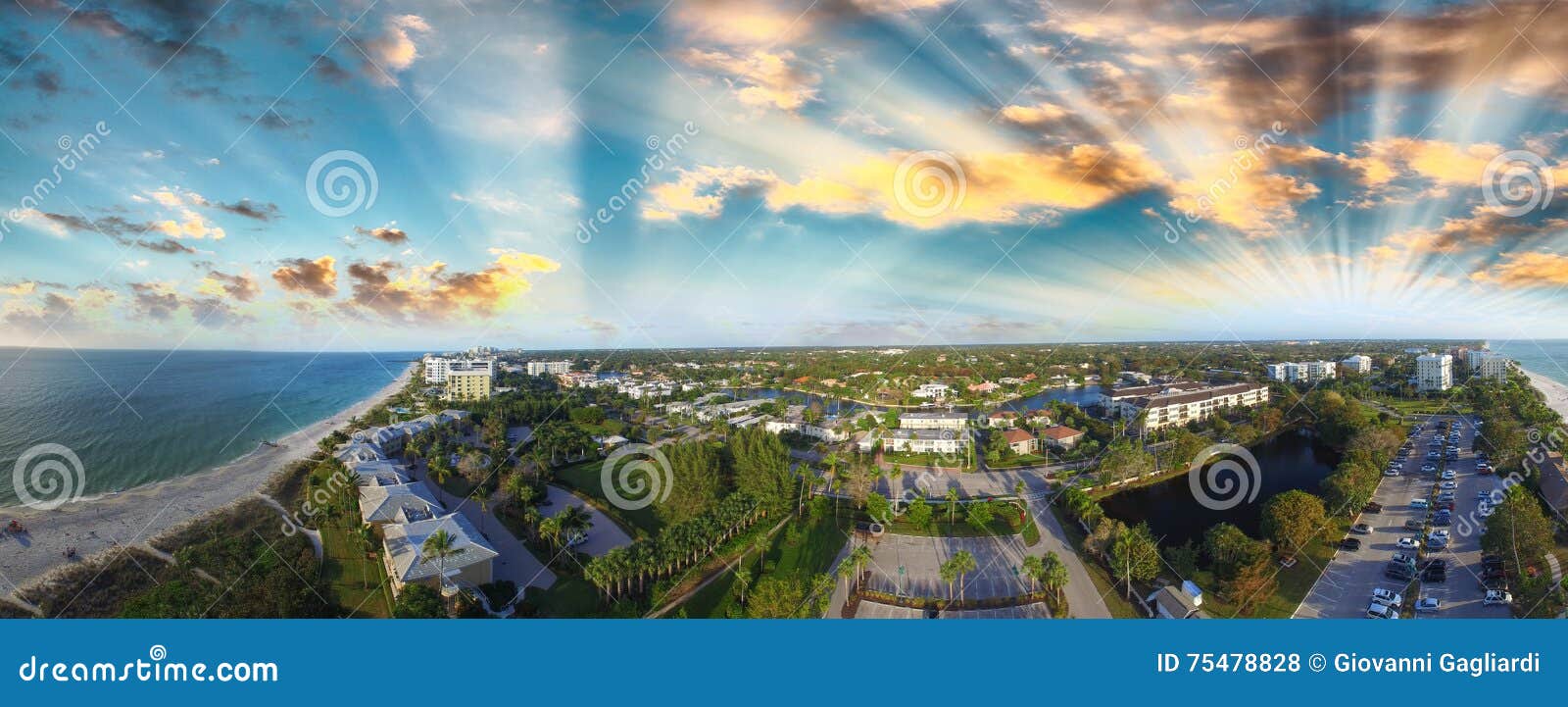 Naples at Dusk, Aerial Panoramic View of Florida Coastline Stock Photo ...
