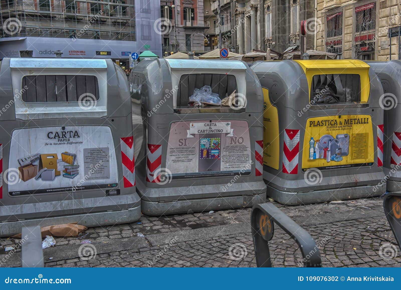 Naples, ITALY, 02,01,2018: Garbage Containers on Street of Naples ...
