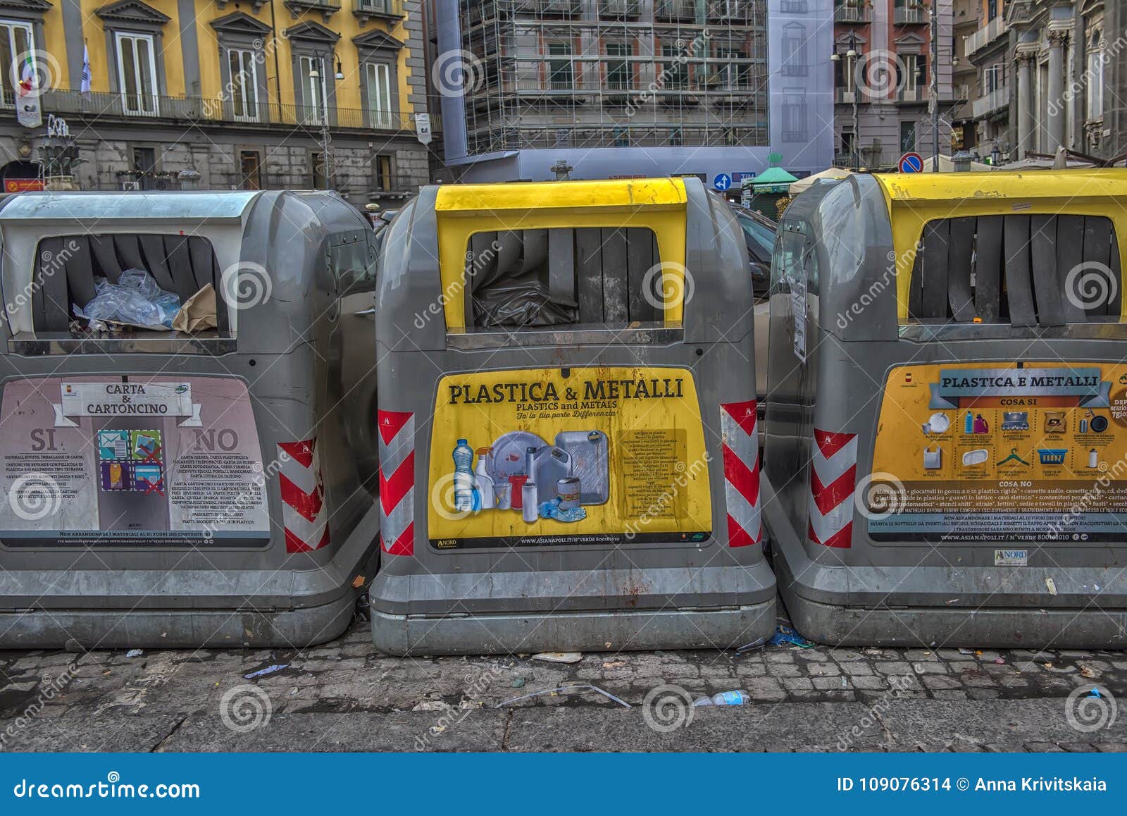 Naples, ITALY, 02,01,2018: Garbage Containers on Street of Naples ...