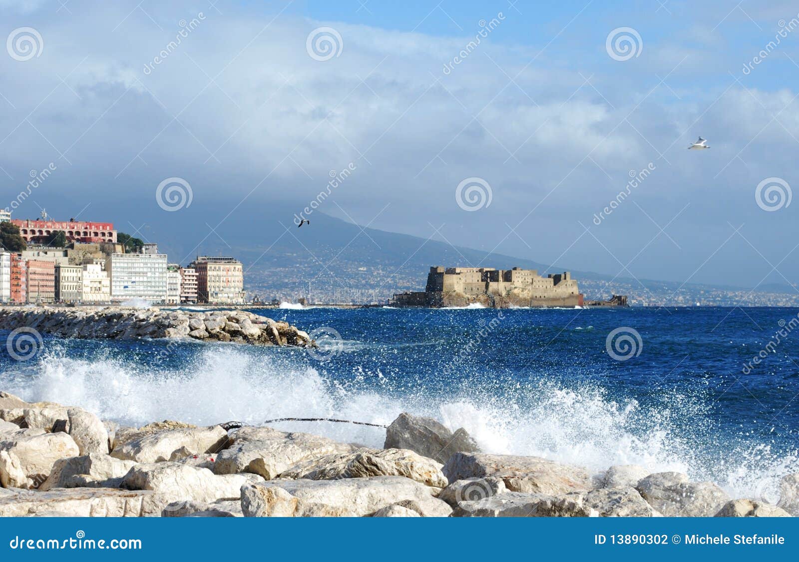 Naples, sea, castle stock photo. Image of impact, naples - 13890302
