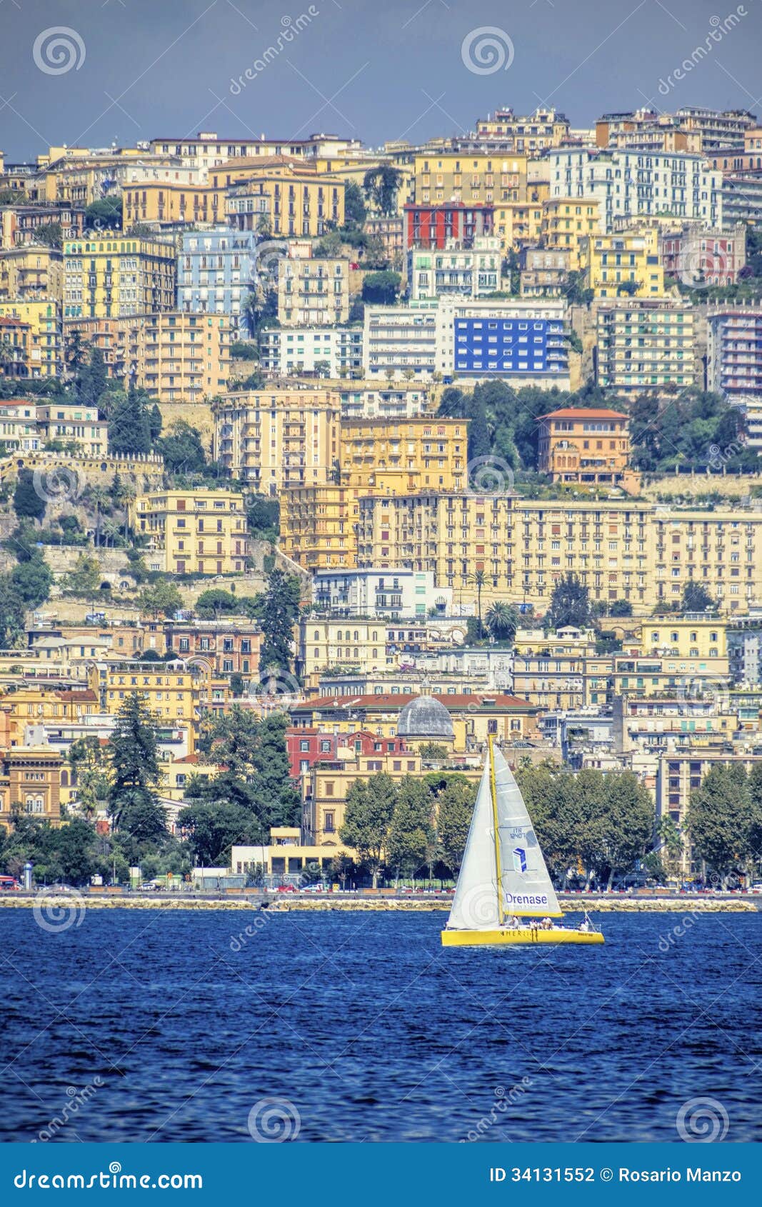 Naples town from the sea editorial photography. Image of yellow - 34131552