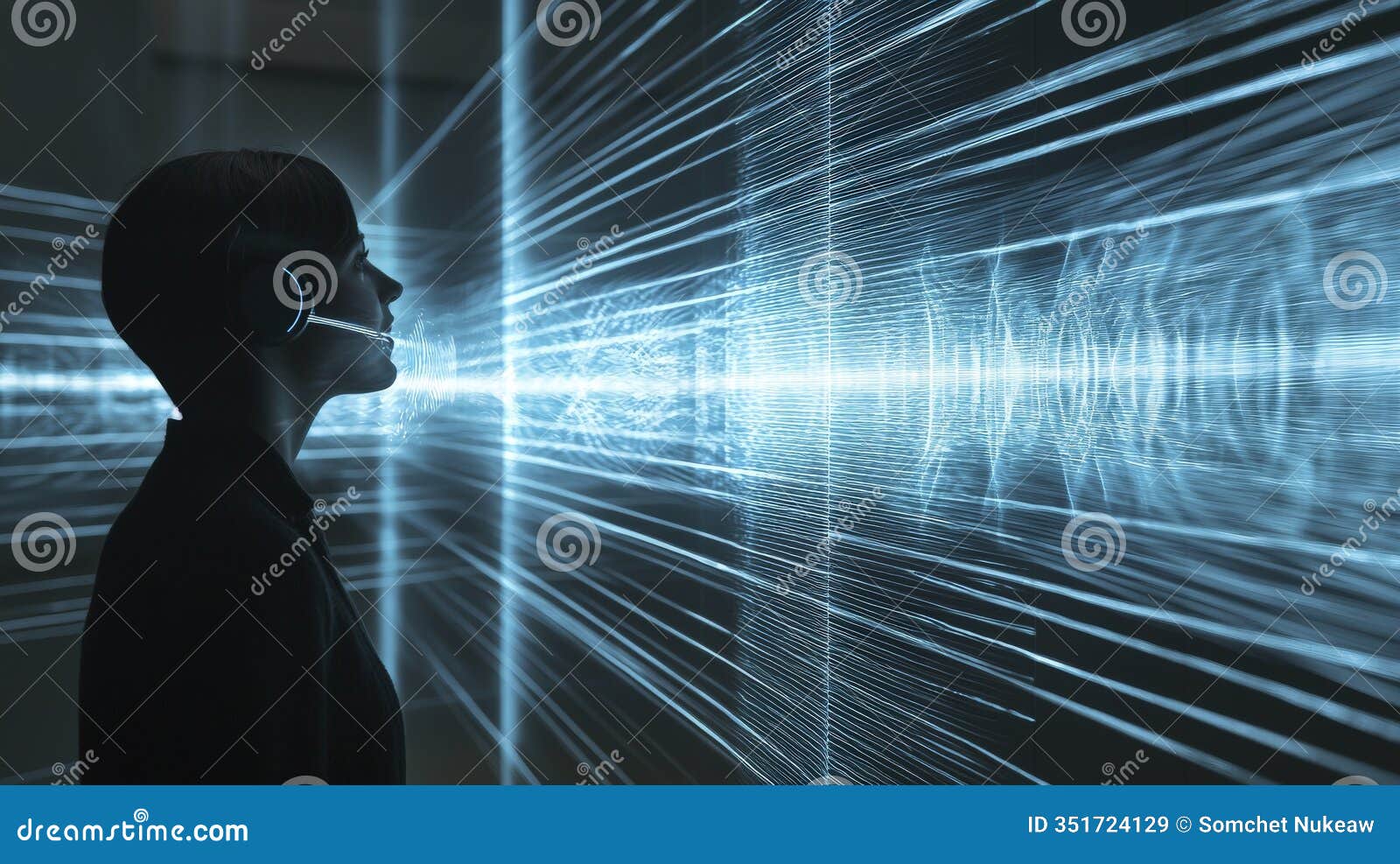 Narrator Projecting Voice Strongly in Radiant Sound Waves Studio ...