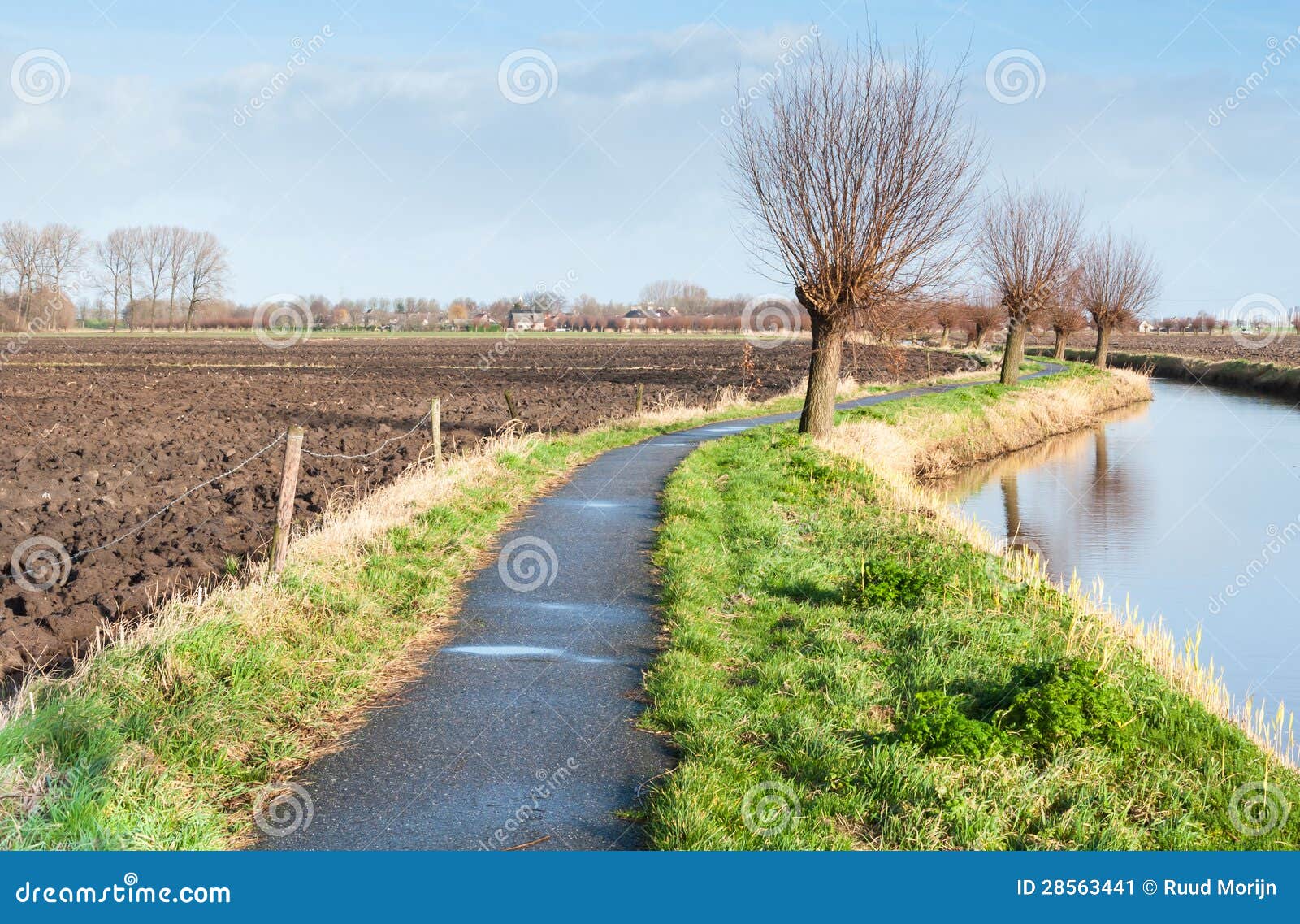 Narrow Bike Path Besides a Meandering River. Stock Image - Image of ...