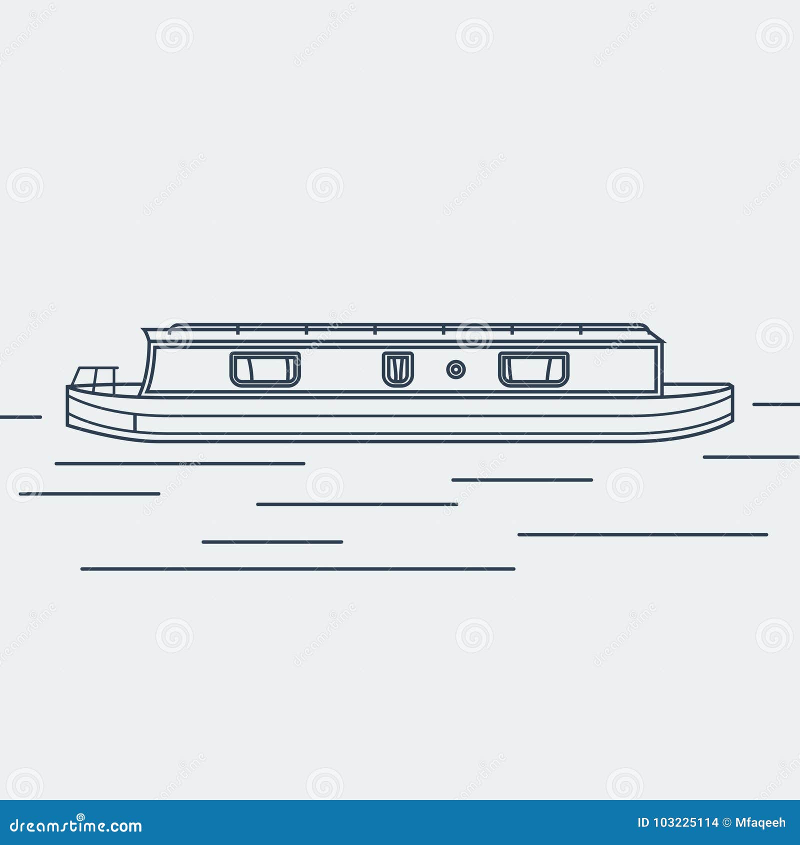 Outline Style Side View Narrow Boat Vector Illustration Stock Vector ...