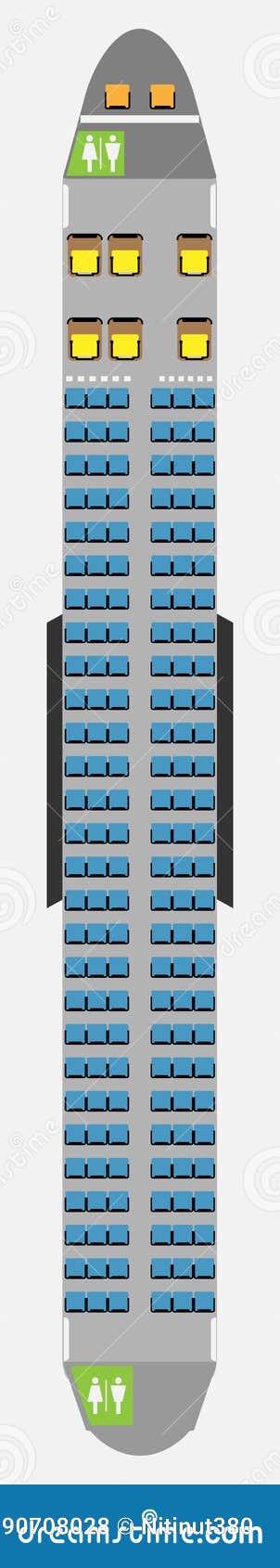 Narrow Body Aircraft Seat Map with Restroom Stock Vector - Illustration ...