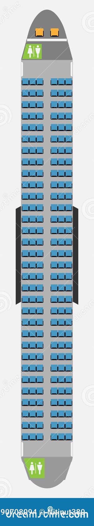 Narrow Body Aircraft Seat Map with Restroom Stock Illustration ...
