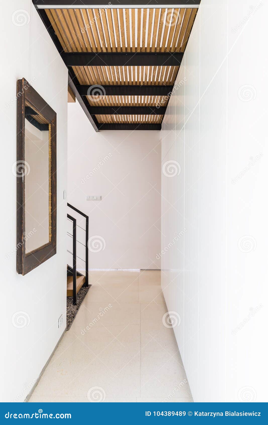 Narrow Bright Corridor with Mirror Stock Image - Image of mirror ...