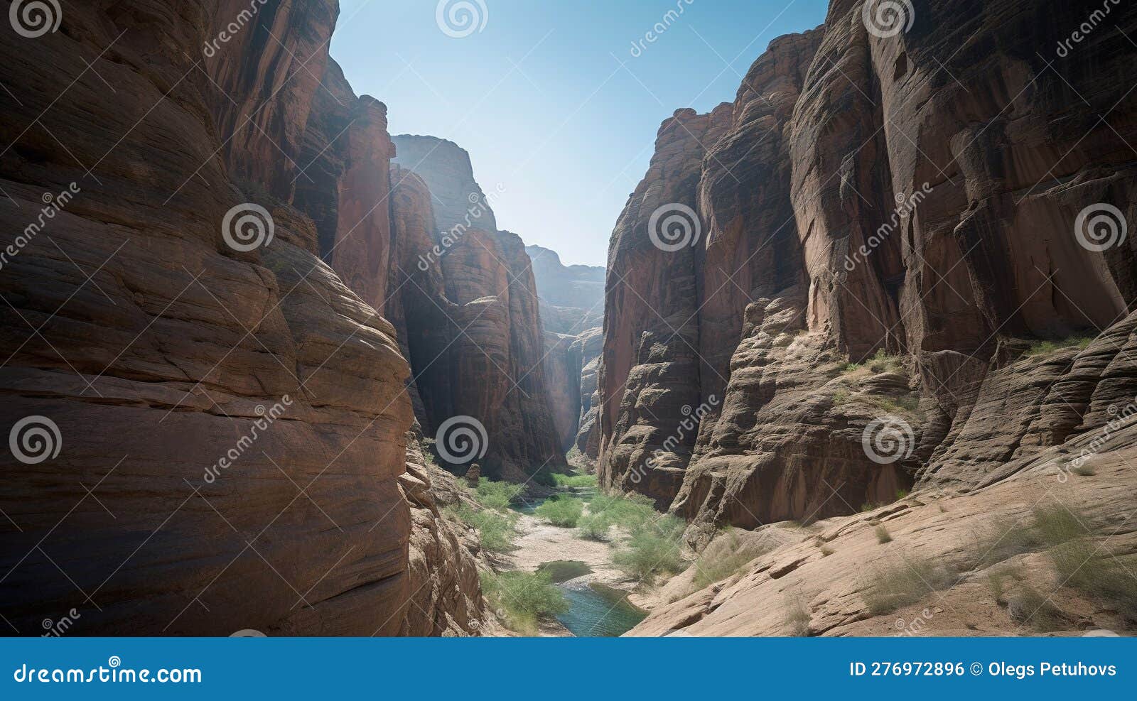 A Narrow Canyon with a River Running through it in the Desert Stock ...